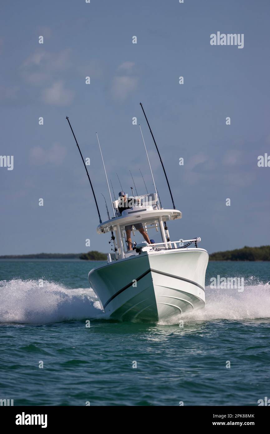 Vertical photo of an approaching center console fishing boat Stock ...