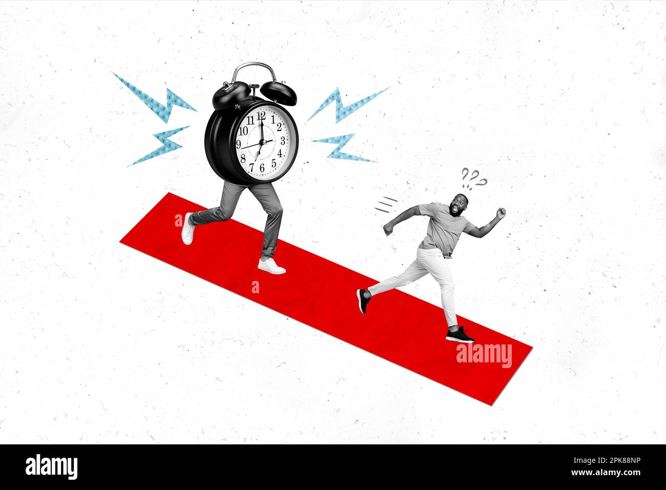 Creative retro 3d magazine collage image of funny funky guy running ...