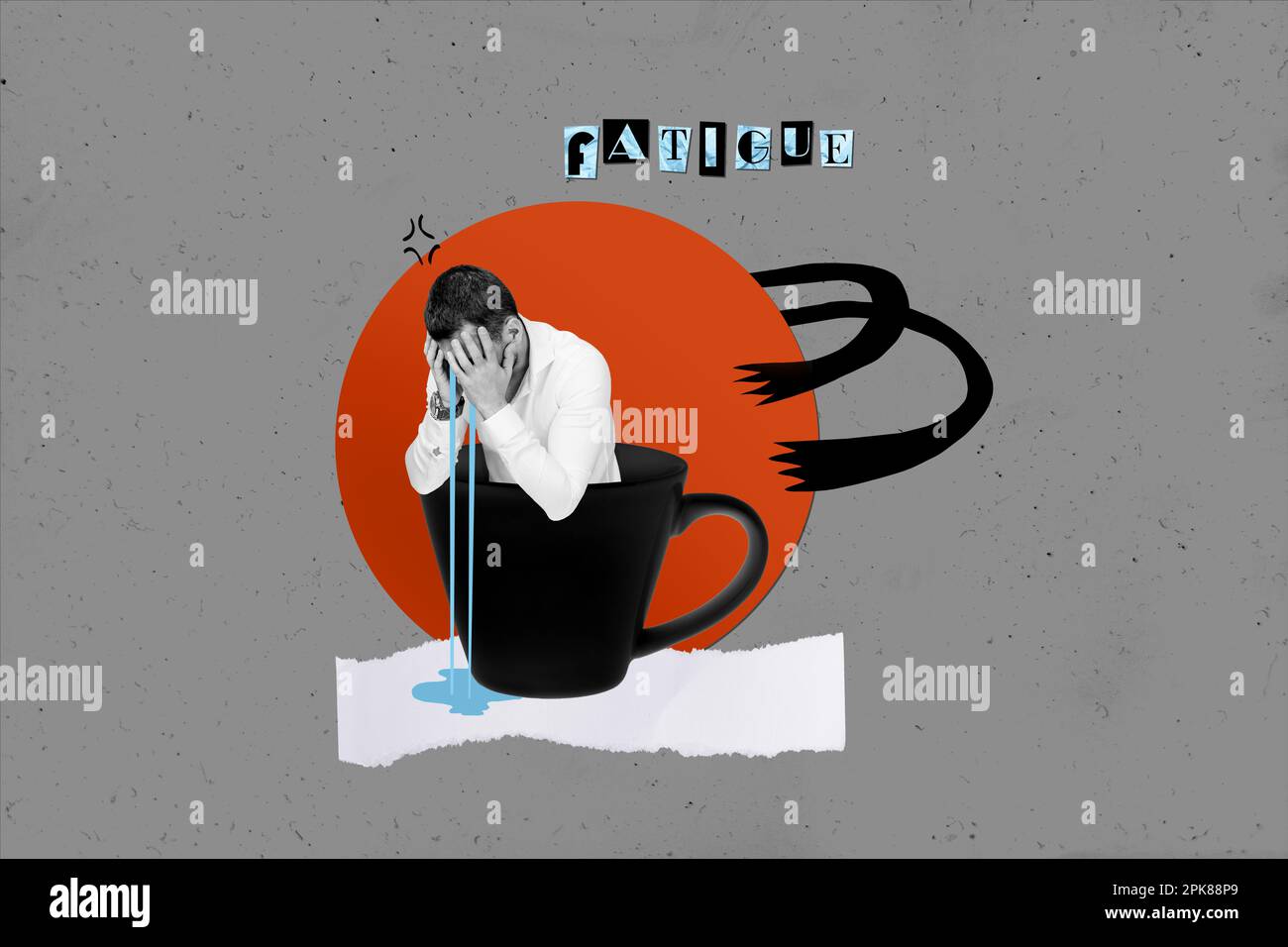 Photo collage artwork minimal picture of crying depressed guy sitting ...