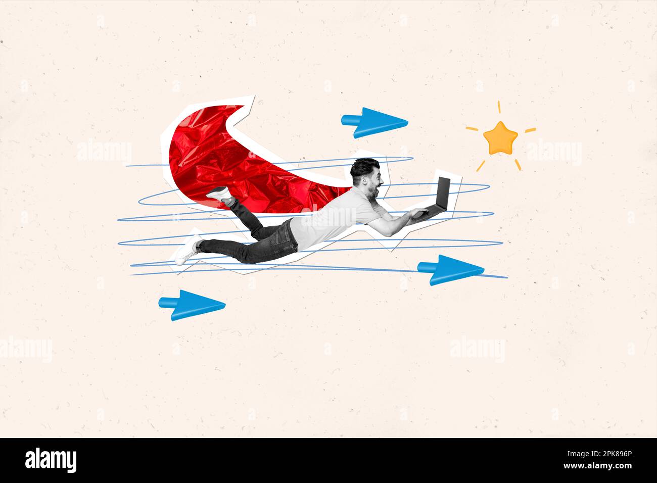 Creative photo collage illustration of excited impressed guy typing on ...