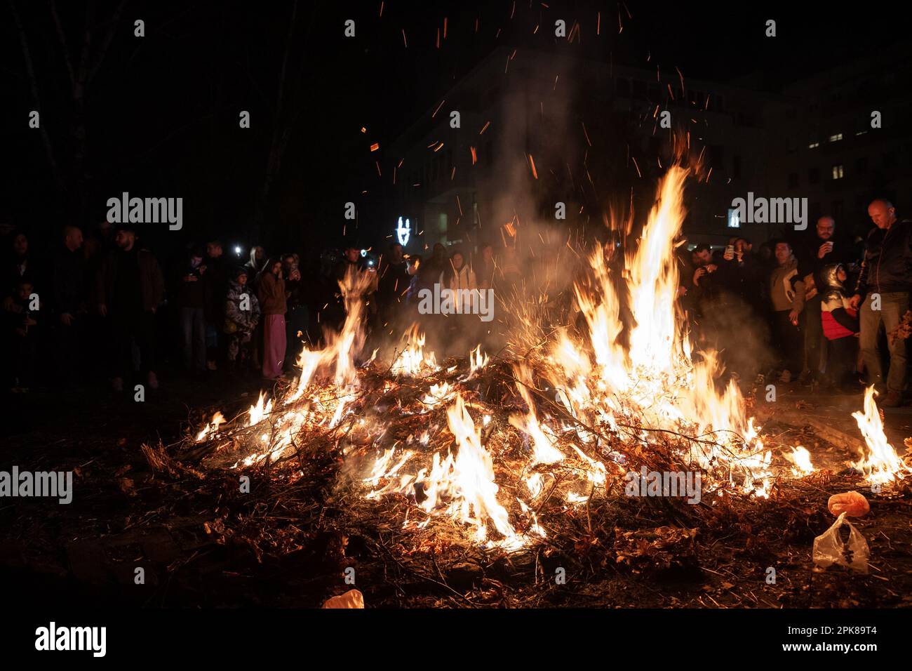 People burning Badnjak on Orthodox christmas night in belgrade, Serbia ...