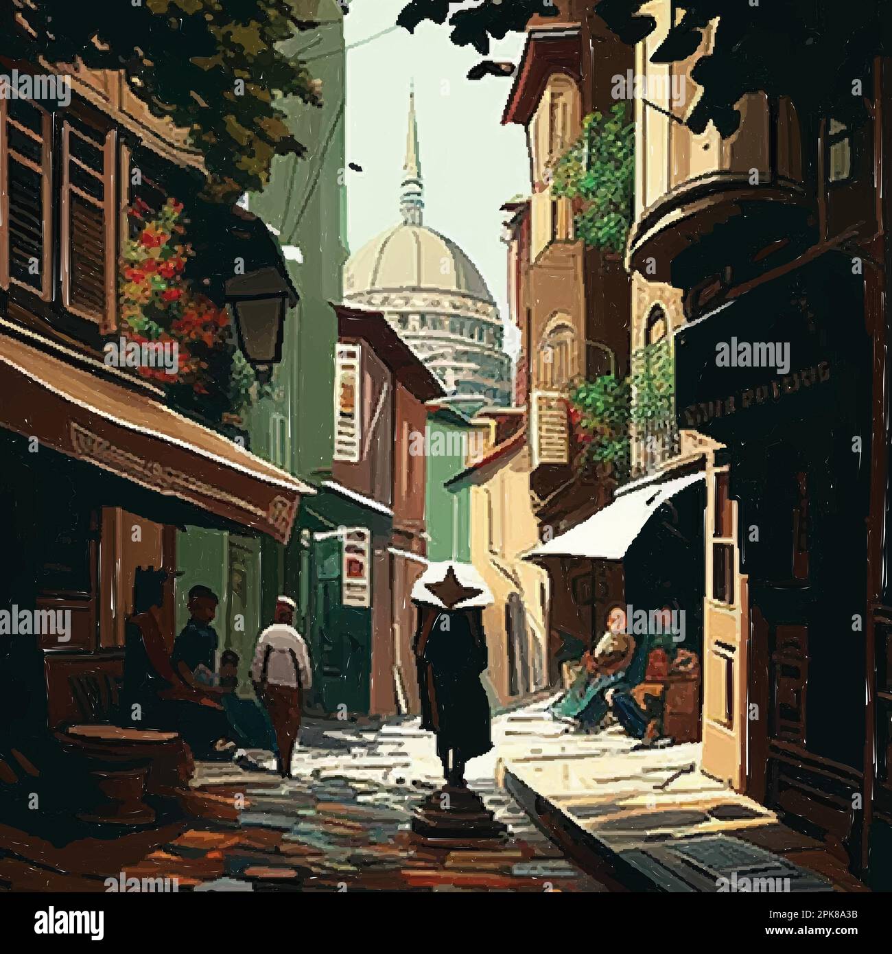Istanbul Turkiye Landscape vector illustration. Abstract cityscape with ...