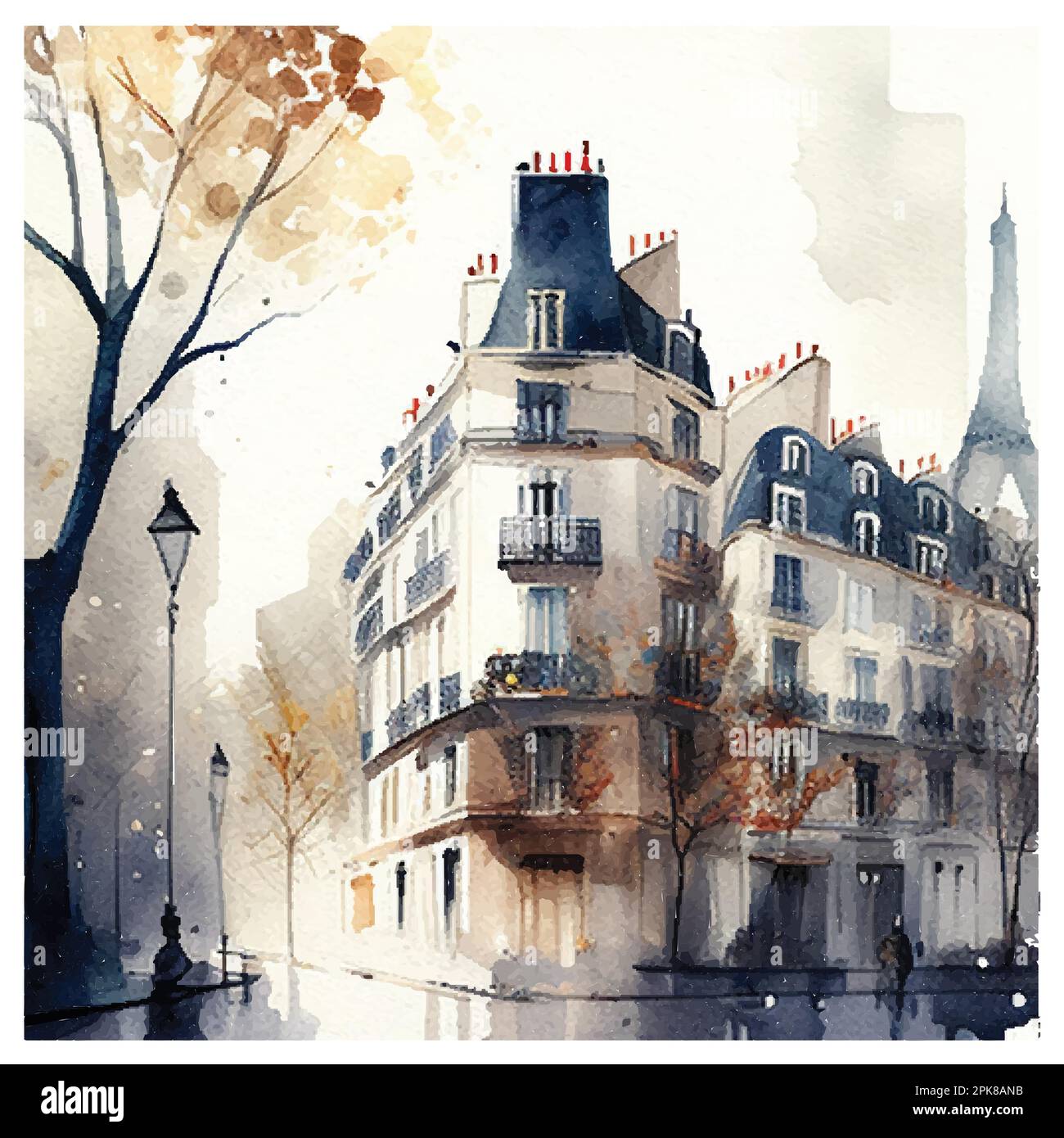 Watercolor illustration of Paris. Sketch of the Eiffel Tower. Image of ...