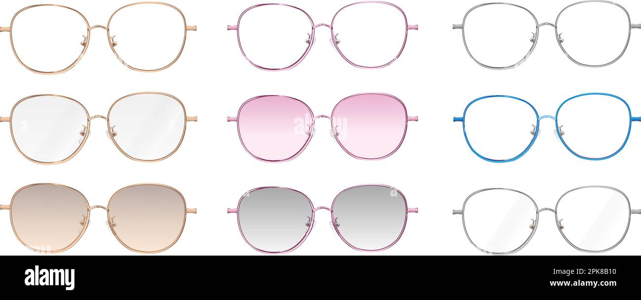 Color vector glasses with thin frame set on white background Stock ...