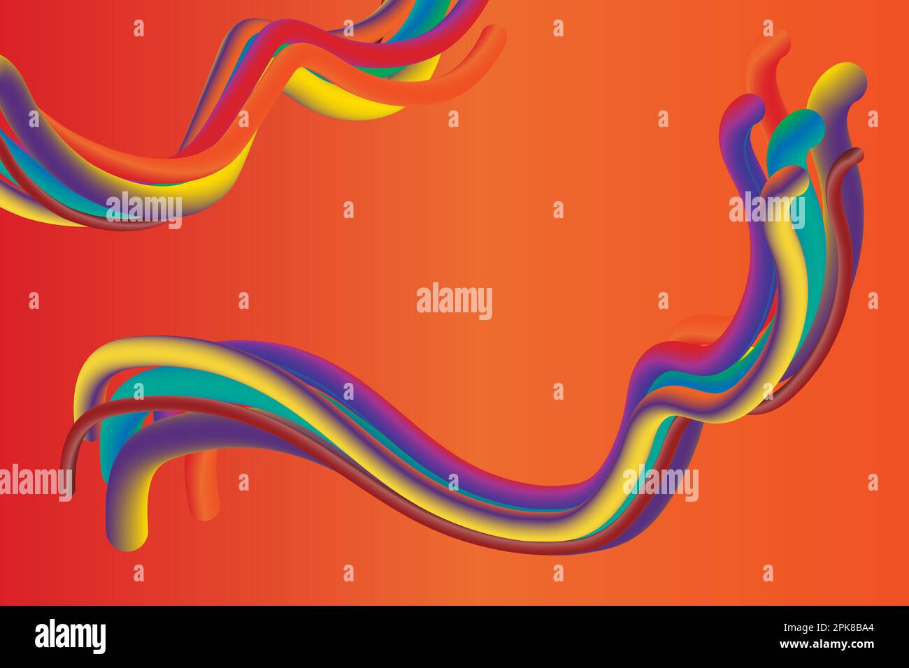 Bright abstract background with multi-colored wavy volumetric lines ...