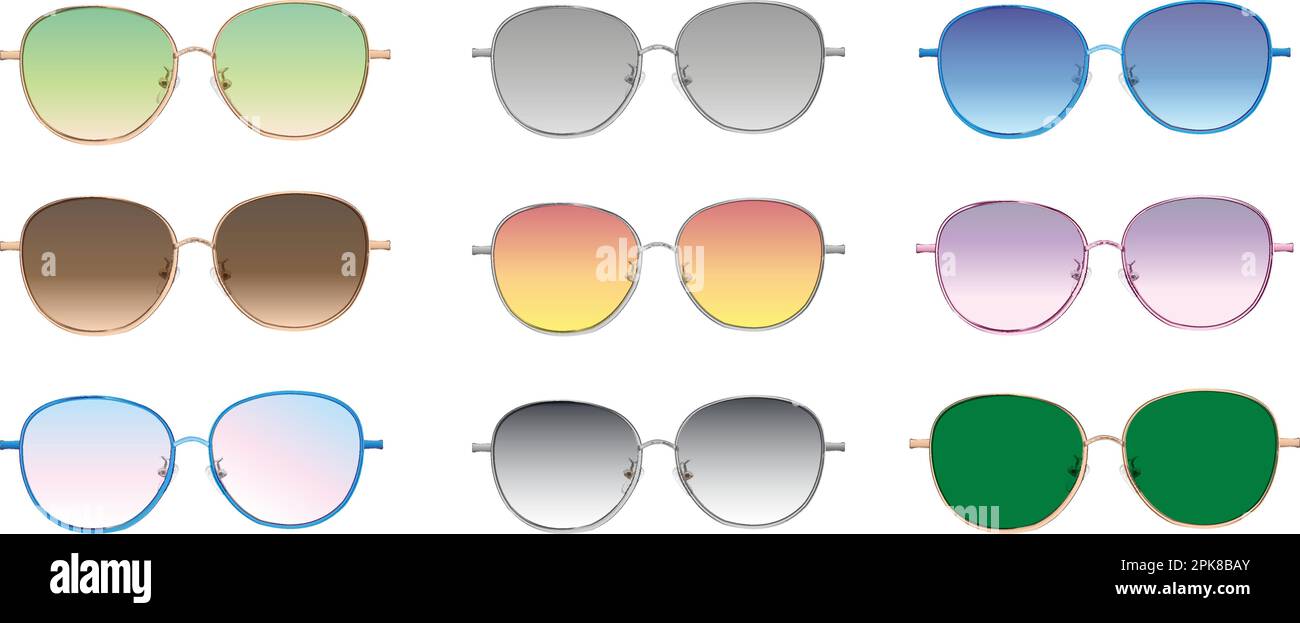 Color vector sunglasses with thin frame set on white background Stock ...