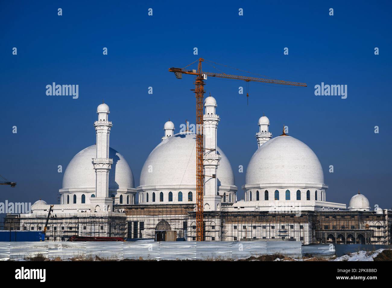 New white mosque under construction for the Muslim faith in Kazakhstan ...