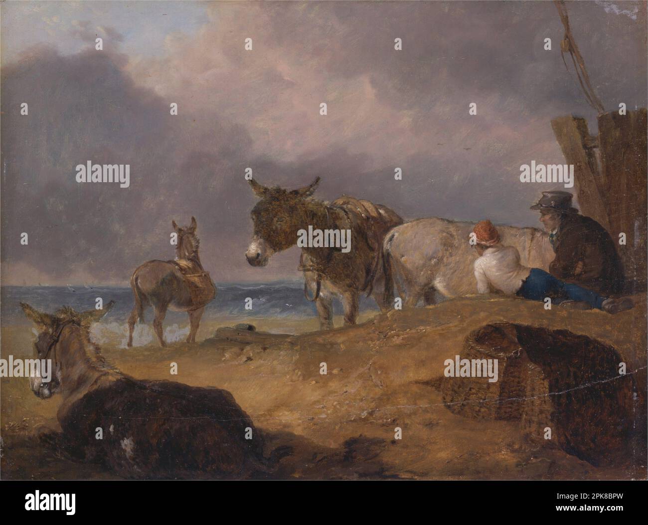 Donkeys and Figures on a Beach circa 1815 by Julius Caesar Ibbetson ...