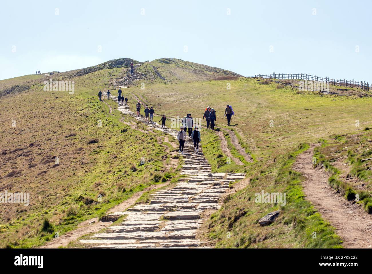 Great Ridge in the Derbyshire Peak District high above the village of ...
