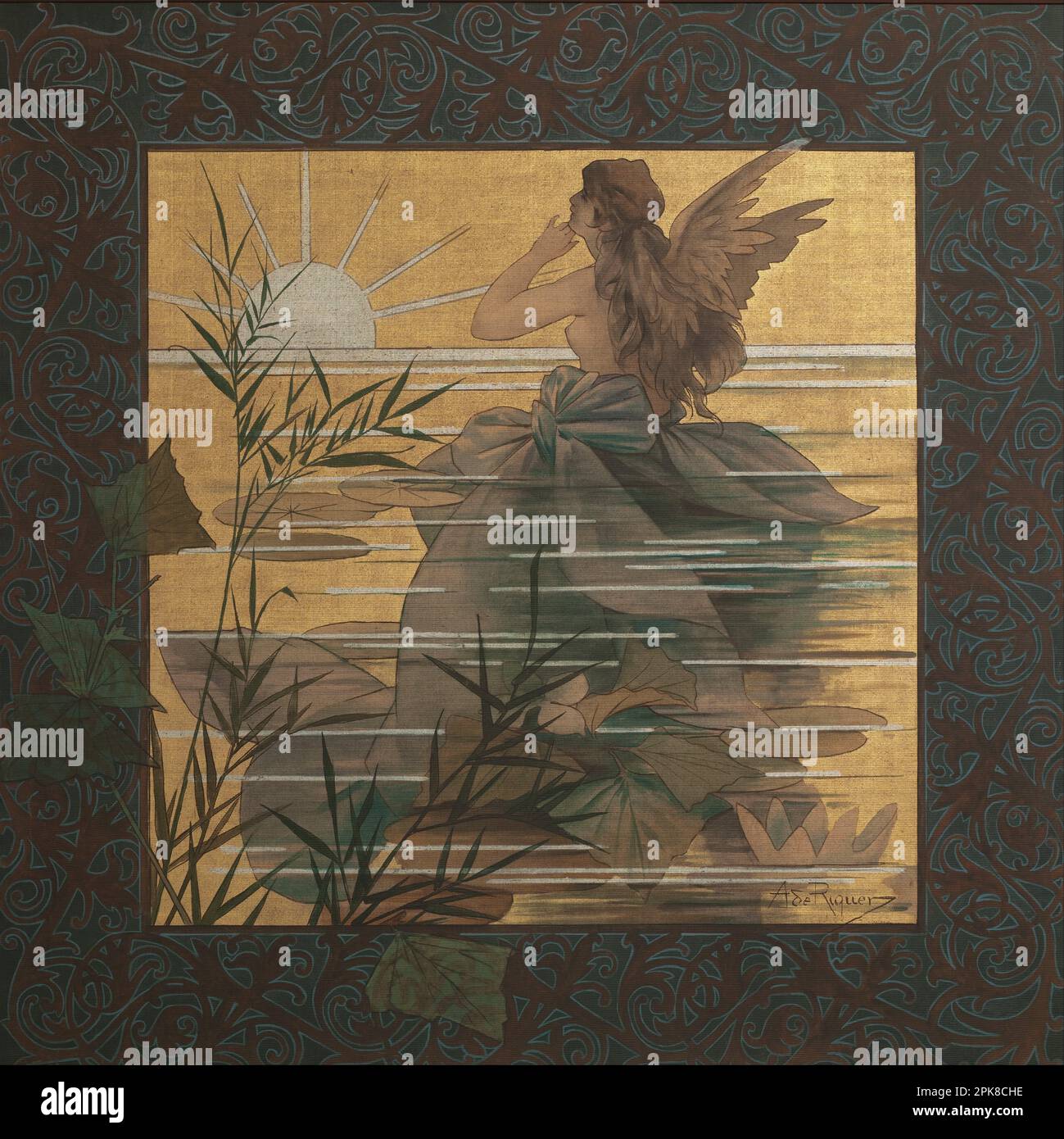 Composition with winged nymph at sunrise 1887 by Alexandre de Riquer ...