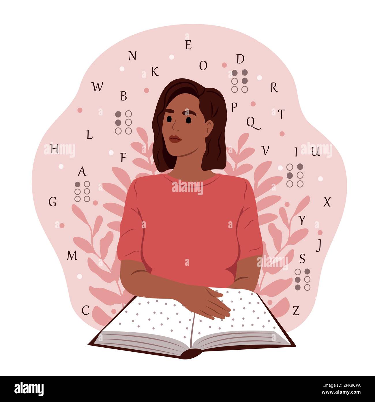 Black woman reads something in Braille. World Braille Day. World ...