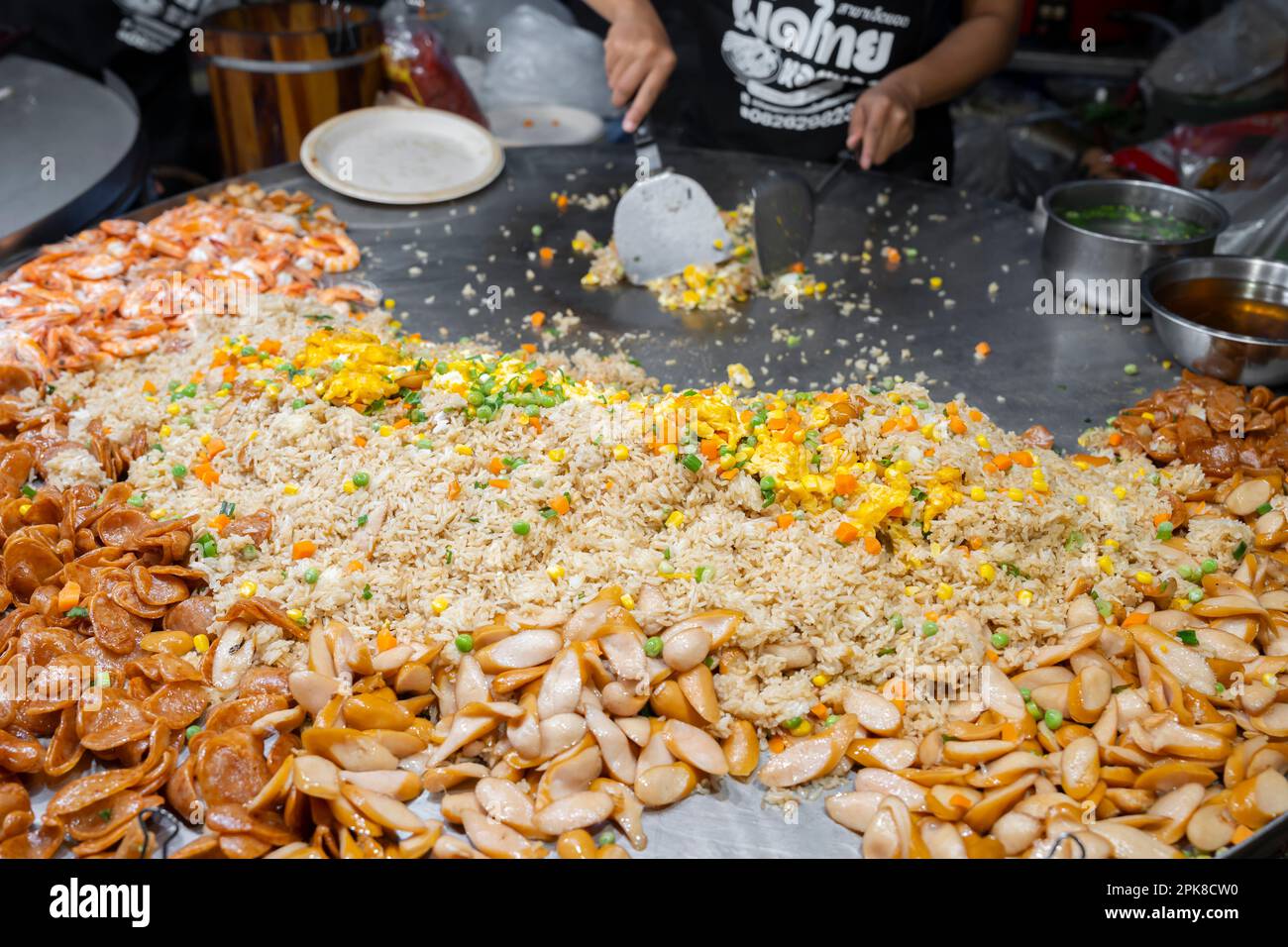 Focus scene on street food in Thailand - Fried Rice in a massive size ...