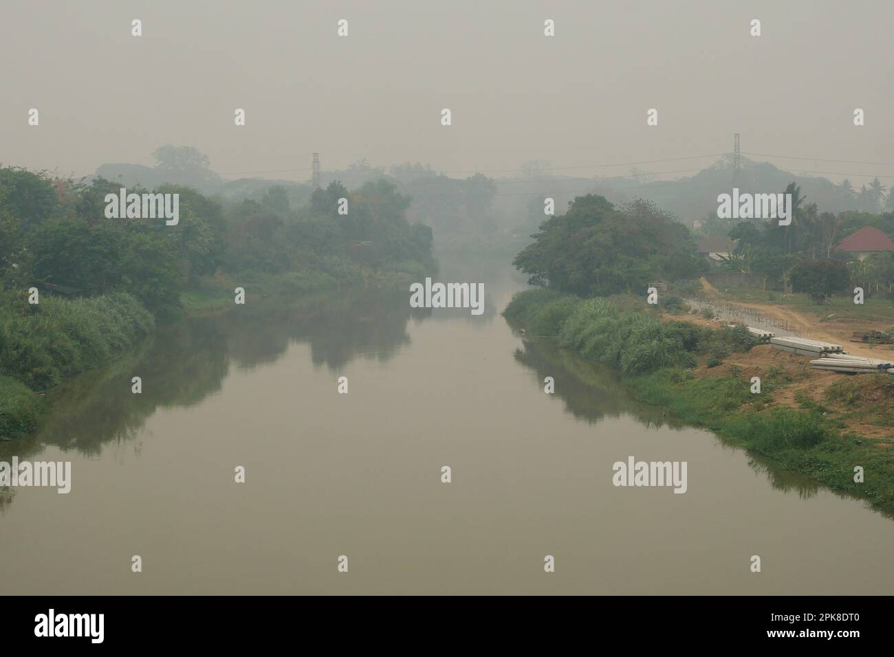 Smog city from PM 2.5 dust. Landscape with bad air pollution and ...