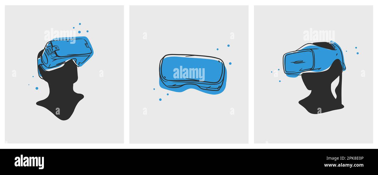 Hand drawn vector abstract graphic line art collection with virtual ...