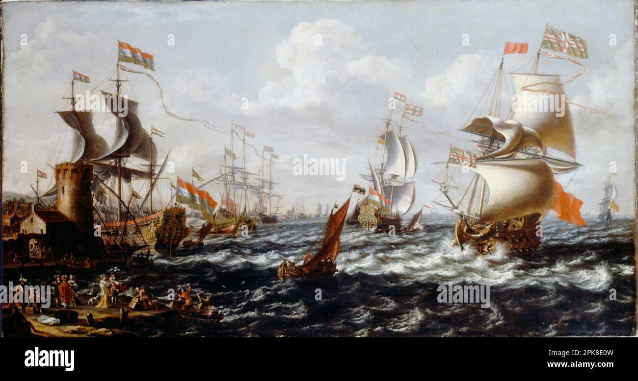 Ships in Rough Water off a Mediterranean Port late 1670s by Laureys a ...
