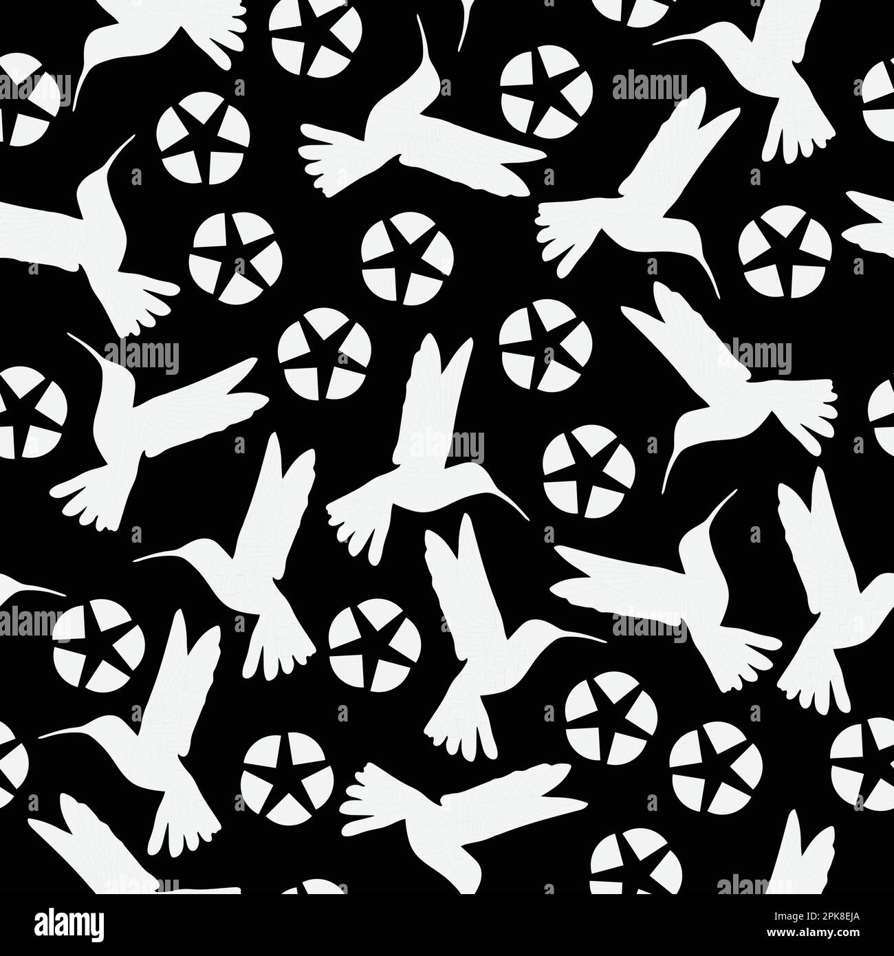 Seamless Pattern With White Humming Birds On Black Background Design For Wall Paper Textile