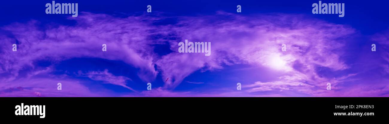 Blue magenta sky panorama with Cirrus clouds in Seamless spherical ...
