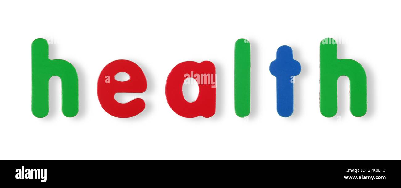 health word coloured magnetic letters on white with clipping path Stock ...