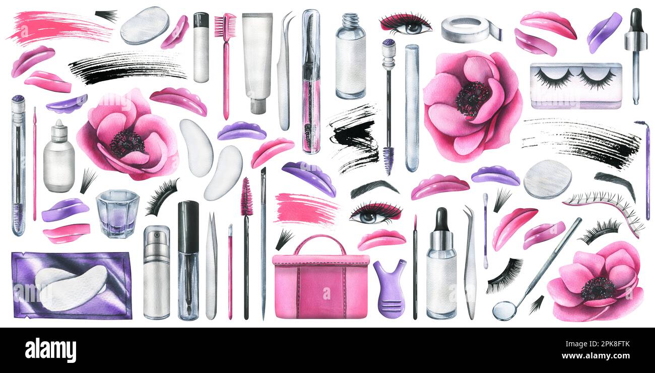 A large set of equipment and working tools for the master of eyelash ...