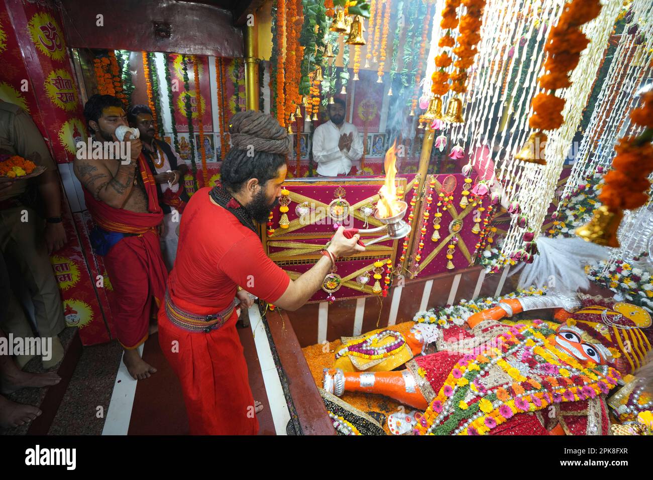 Hindu priests perform rituals on Hanuman Jayanti, a day that ...