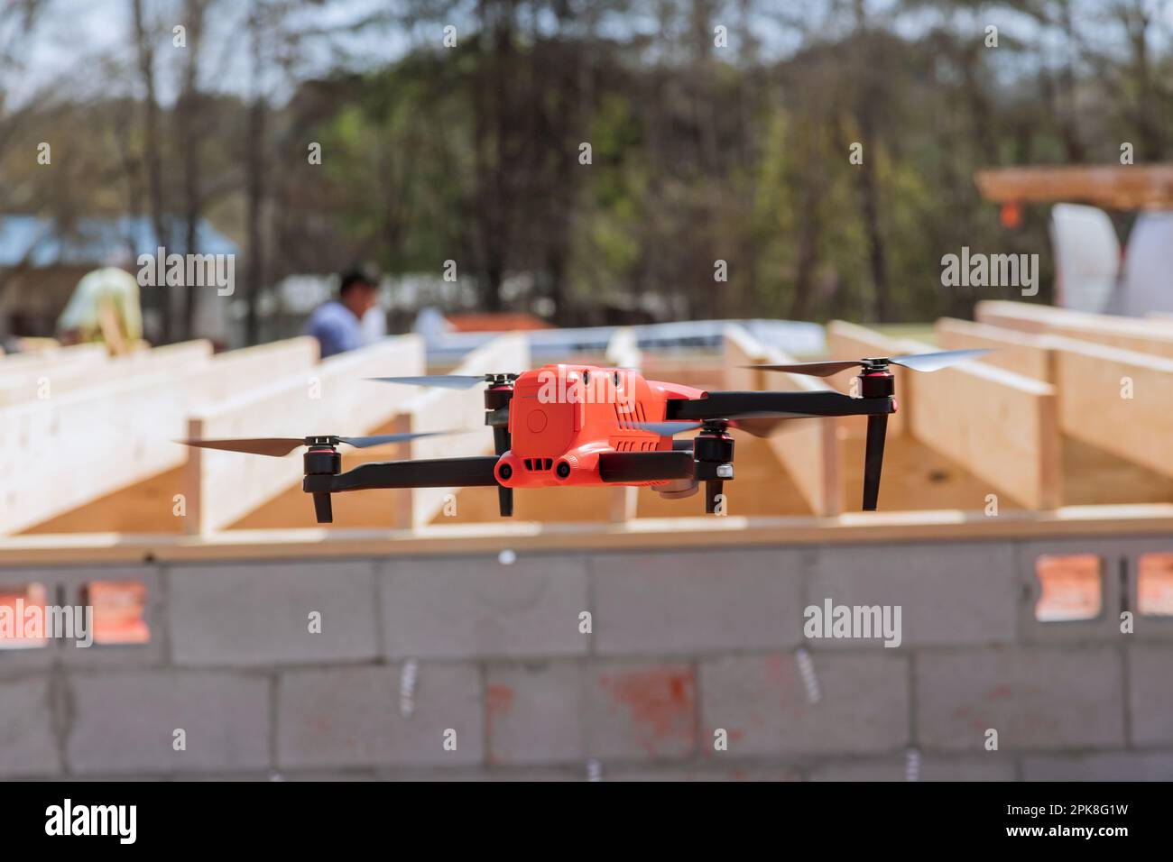 Expert engineer architect checks controls construction process using ...