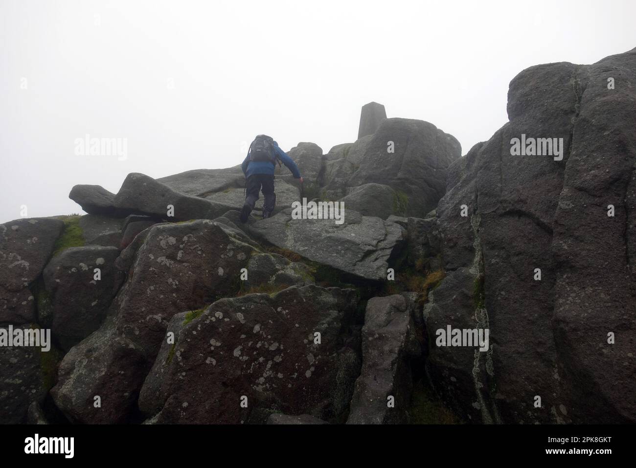 Man Hiker Climbing the Rocks on Simons Seat the Summit of Barden Fell ...