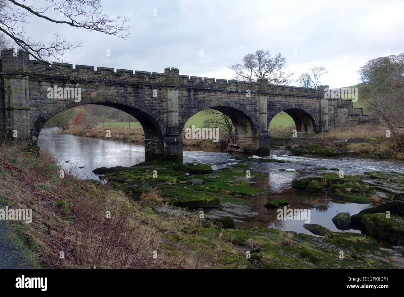 Aqueduct/Footbridge over the River Wharfe by the Dales Way National ...