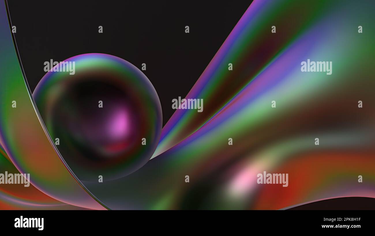 Rainbow chrome sphere metal and metal wavy plate psychedelic cyberpunk ...