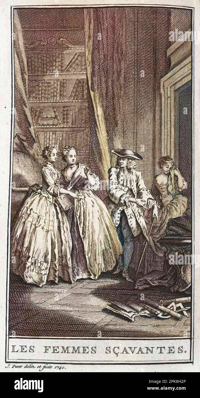 Representation d'une scene de la piece "Les femmes savantes" (1672) de ...