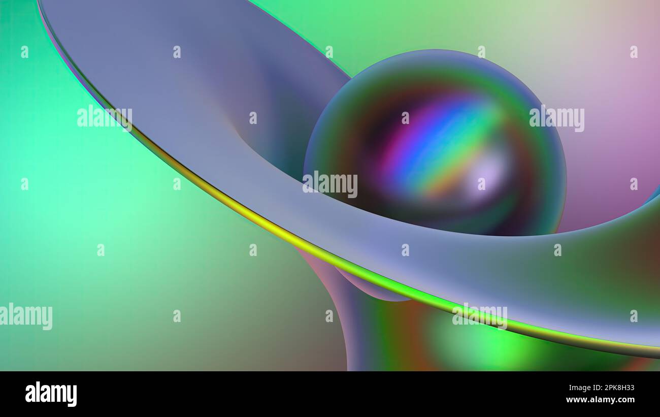 Rainbow chrome beautifully bending metal plates and spheres psychedelic ...