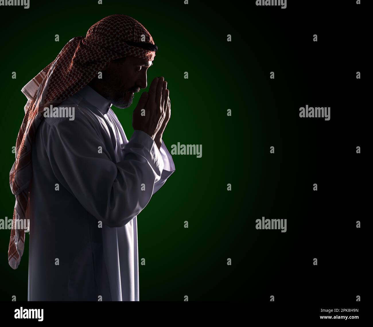 Islamic prayer ritual. Arab Man in Profile Holding Palms in Front of ...