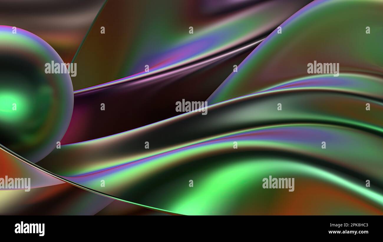 Rainbow chrome metal wavy plates and spheres psychedelic cyberpunk ...