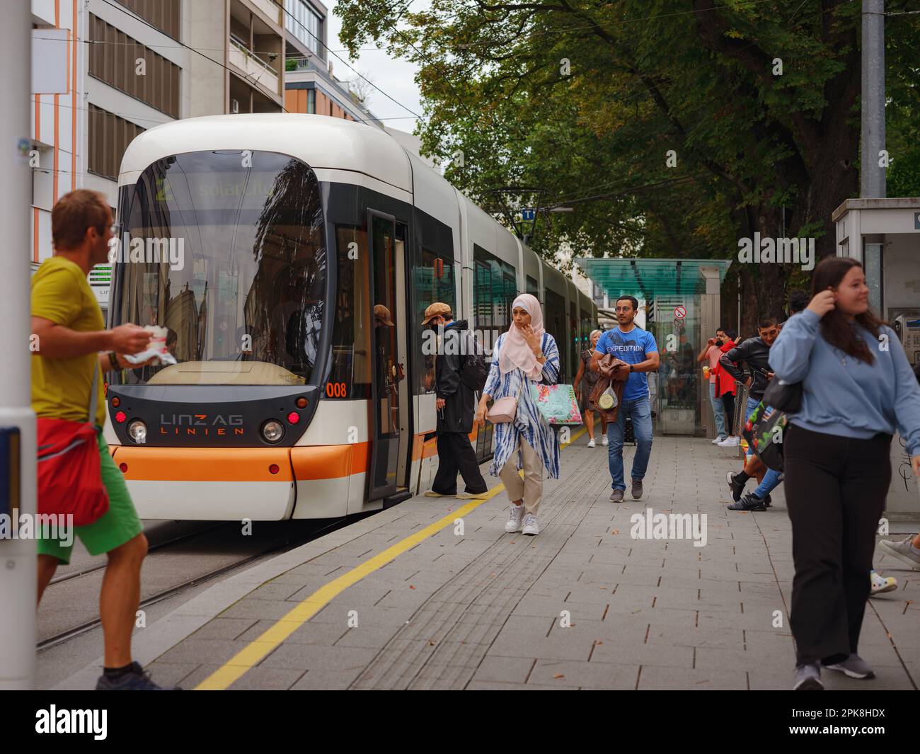 Linz, Austria - August 6, 2022 : public transport in the city. tram on ...
