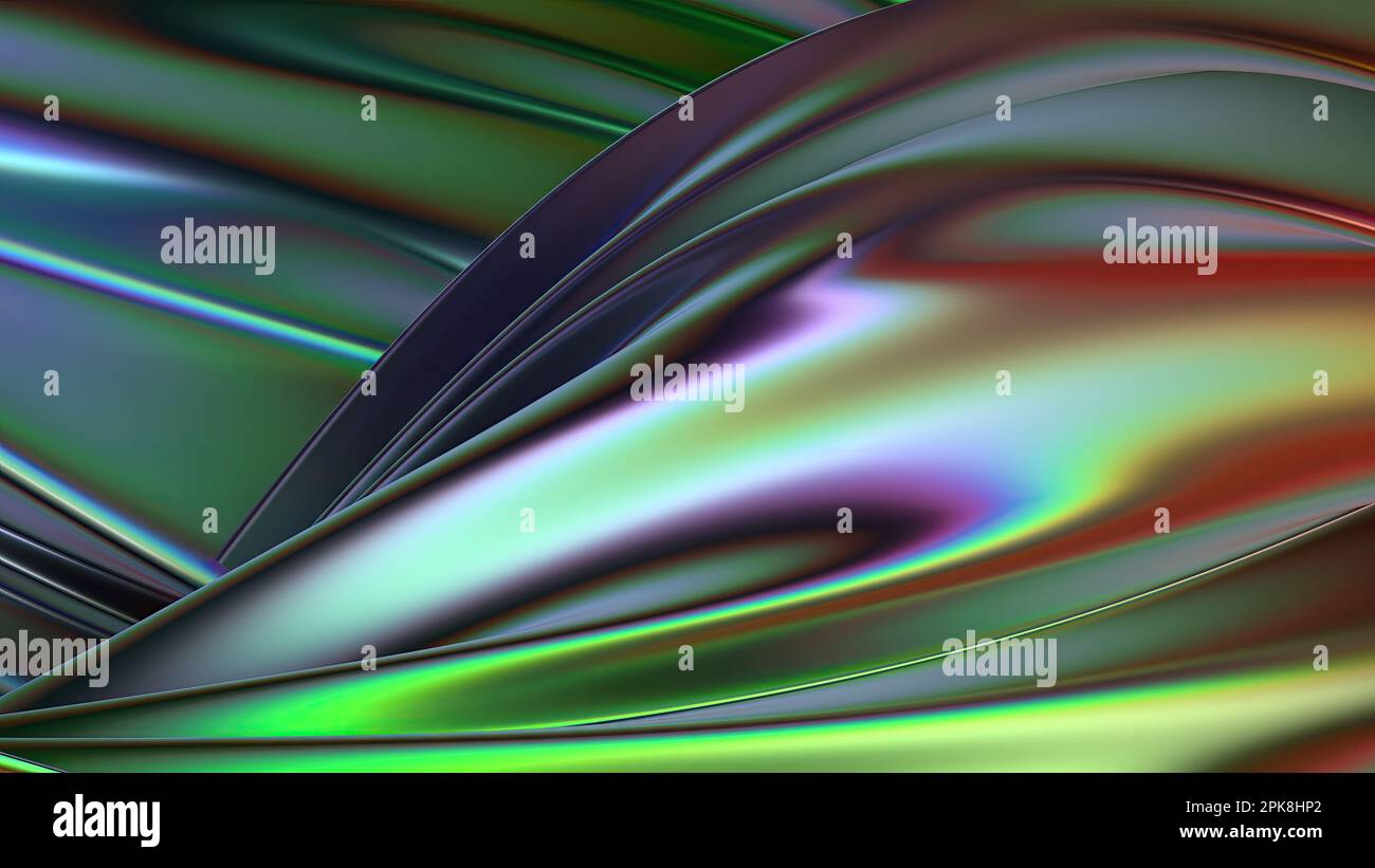 Rainbow chrome wavy details metal plate with reflection psychedelic ...