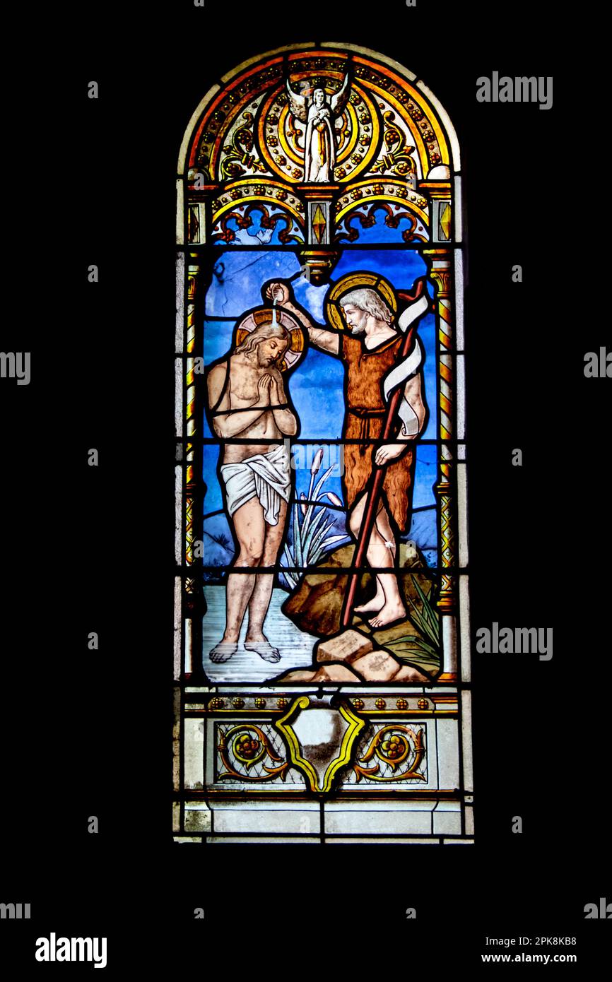 Clisson. Stained glass window of the Notre-Dame church. Loire ...