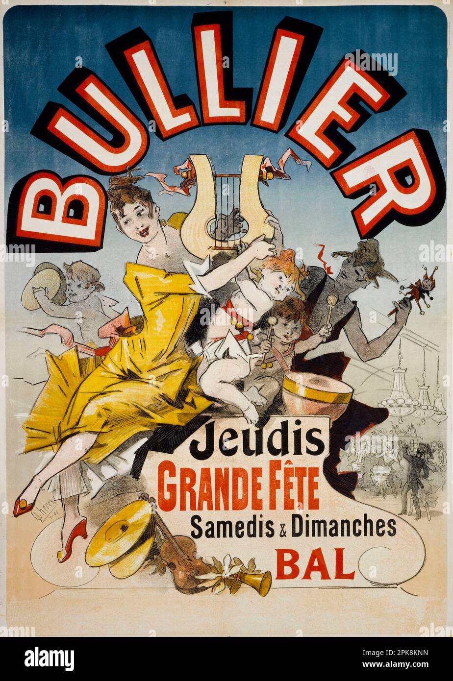 Vintage poster for the Bal Bullier by Jules Chéret in 1888 Stock Photo ...