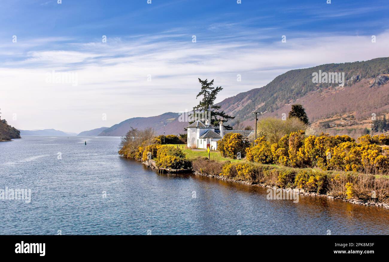 Bona Lighthouse Lochend Scotland at the end of Loch Dochfour and an ...