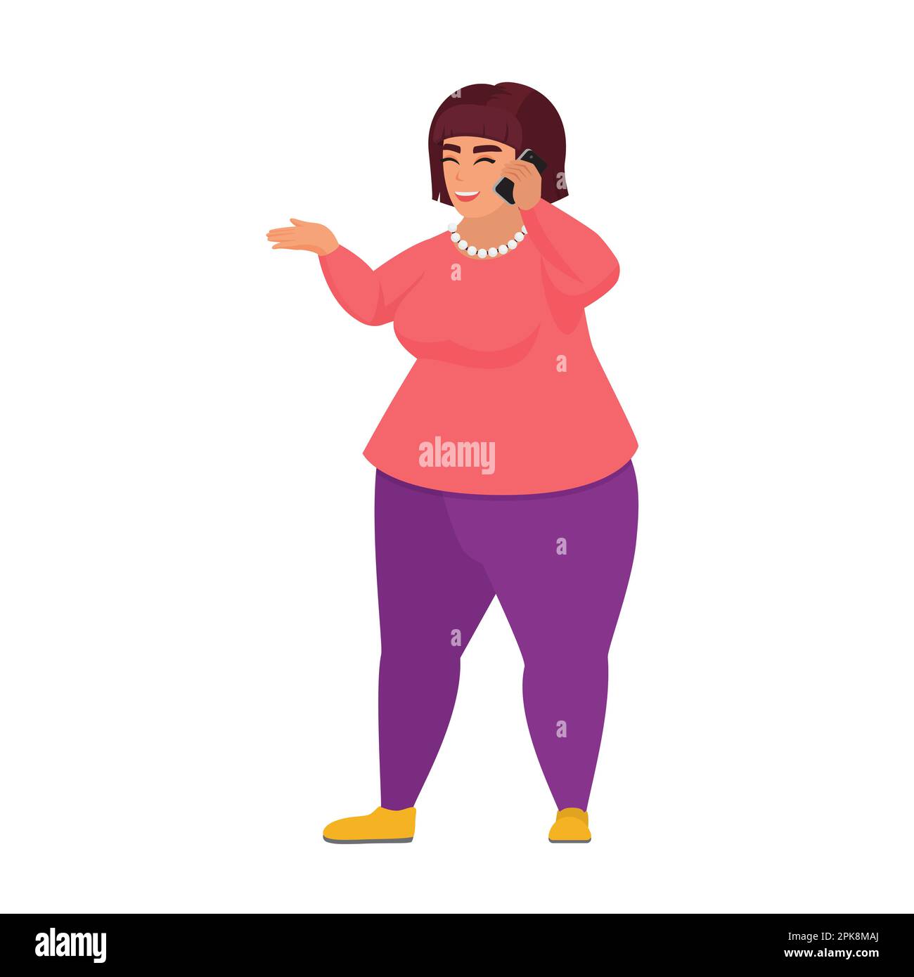 Laughing fat woman. Obese female talking on phone, plus size girl ...