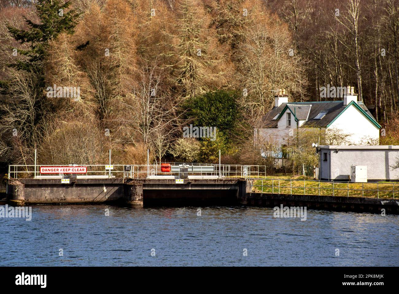 Loch Dochfour Caledonian Canal Scotland house and sluice gates at ...