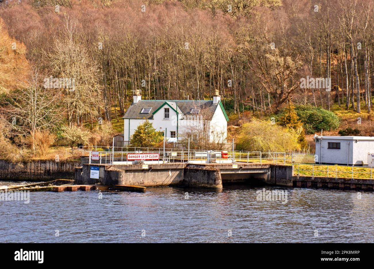Loch Dochfour Caledonian Canal Scotland white house at Dochfour Weir ...