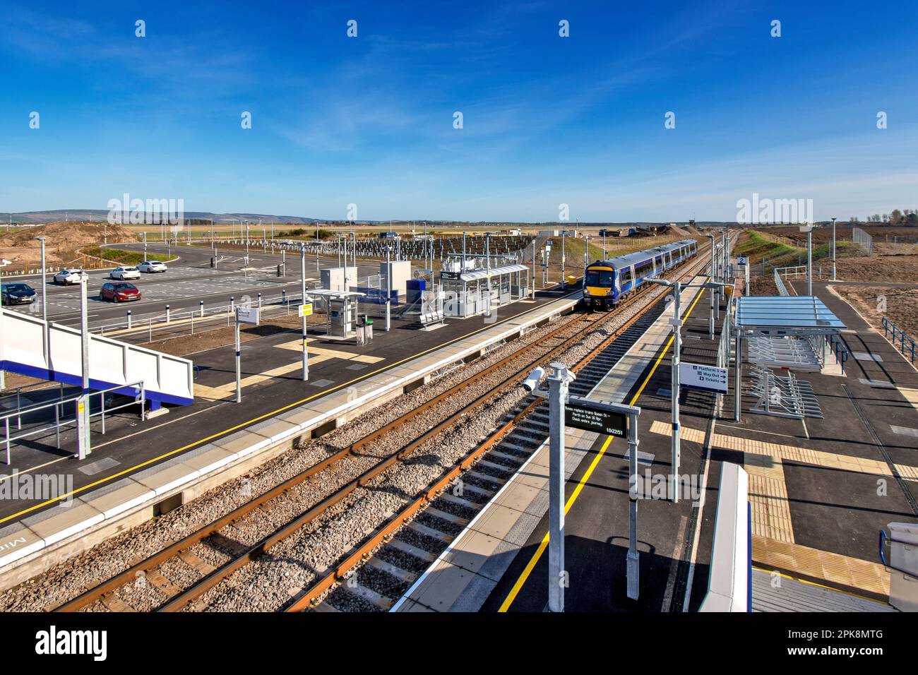 ScotRail Train arriving at the platform 1 of the new Inverness Airport ...
