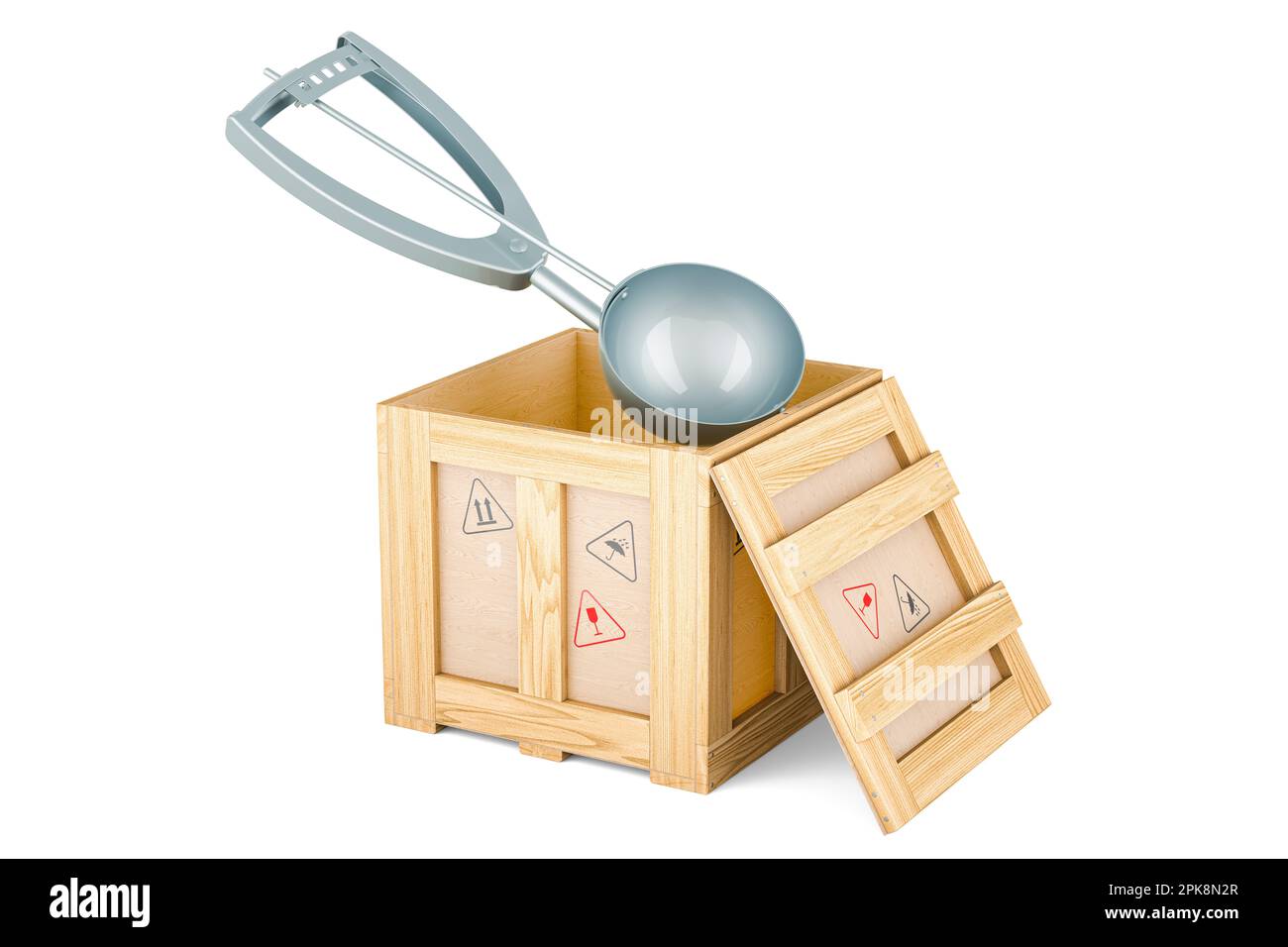 Ice Cream Scoop inside wooden box, delivery concept. 3D rendering ...