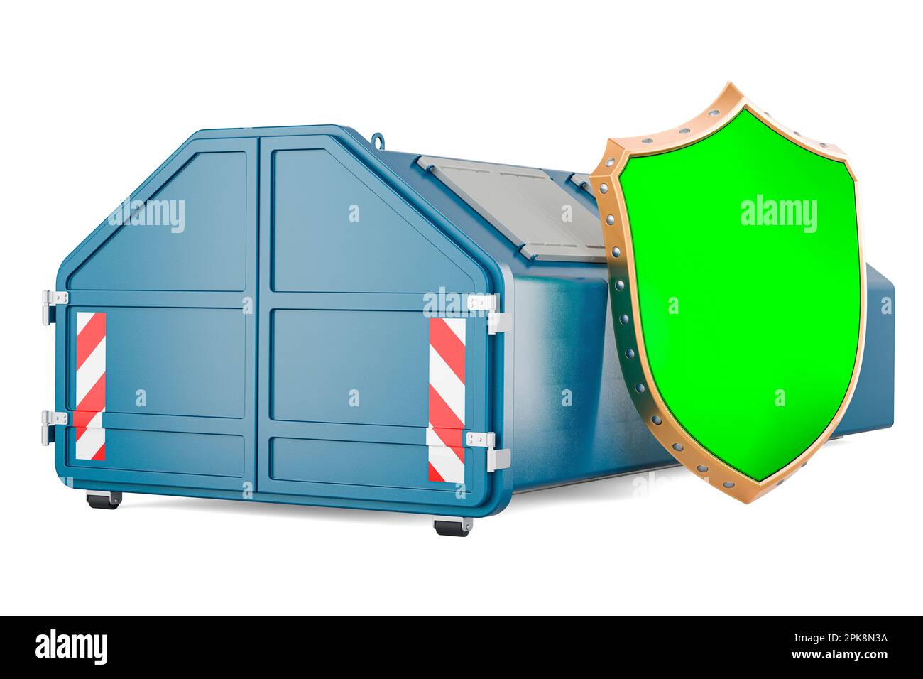 Industrial waste skip with shield, 3D rendering isolated on white ...