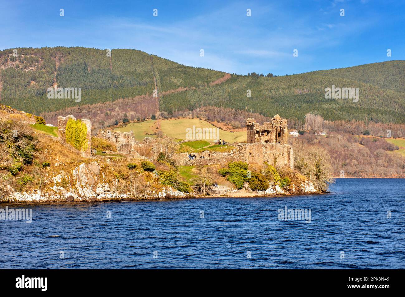 Urquhart Castle Loch Ness Scotland blue sky over the castle walls and ...