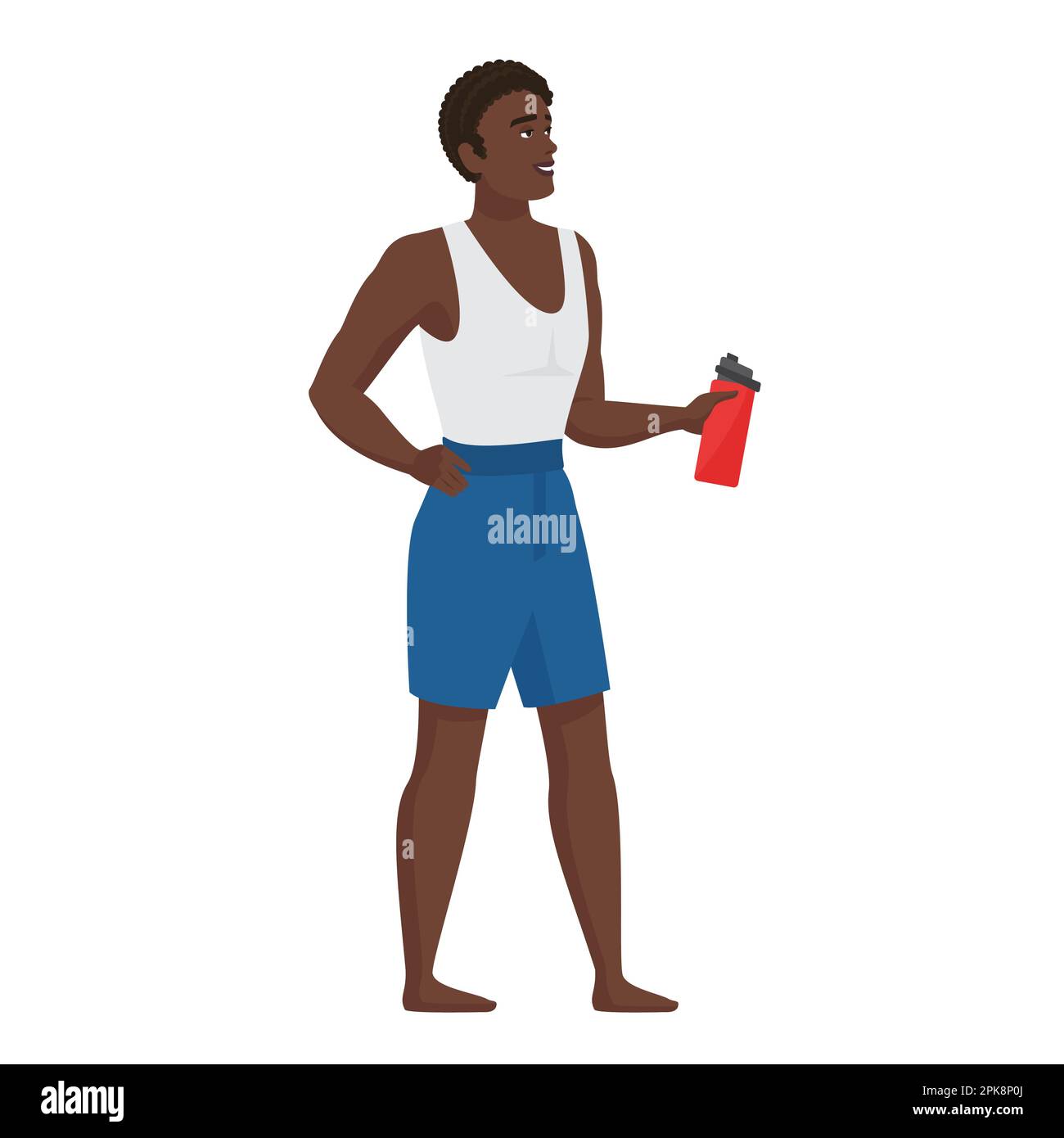 Gym trainer with water bottle. Fitness instructor, workout coach vector ...