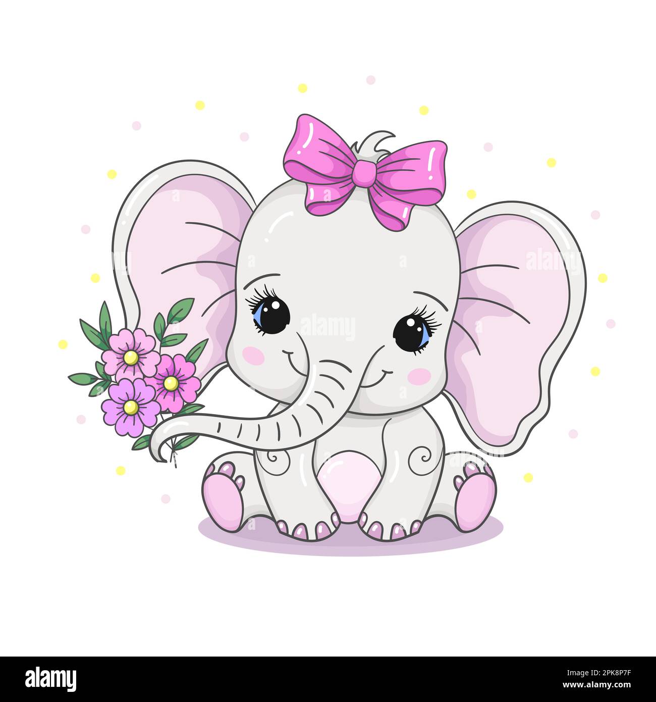 Cute little baby elephant with a bow. Vector illustration Stock Vector ...