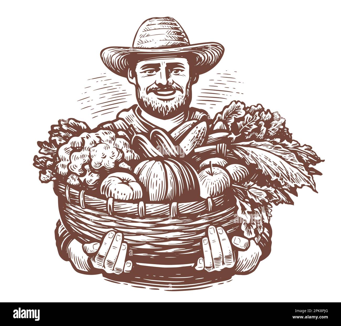 Farmer with freshly picked vegetables in basket. Fresh organic farm ...