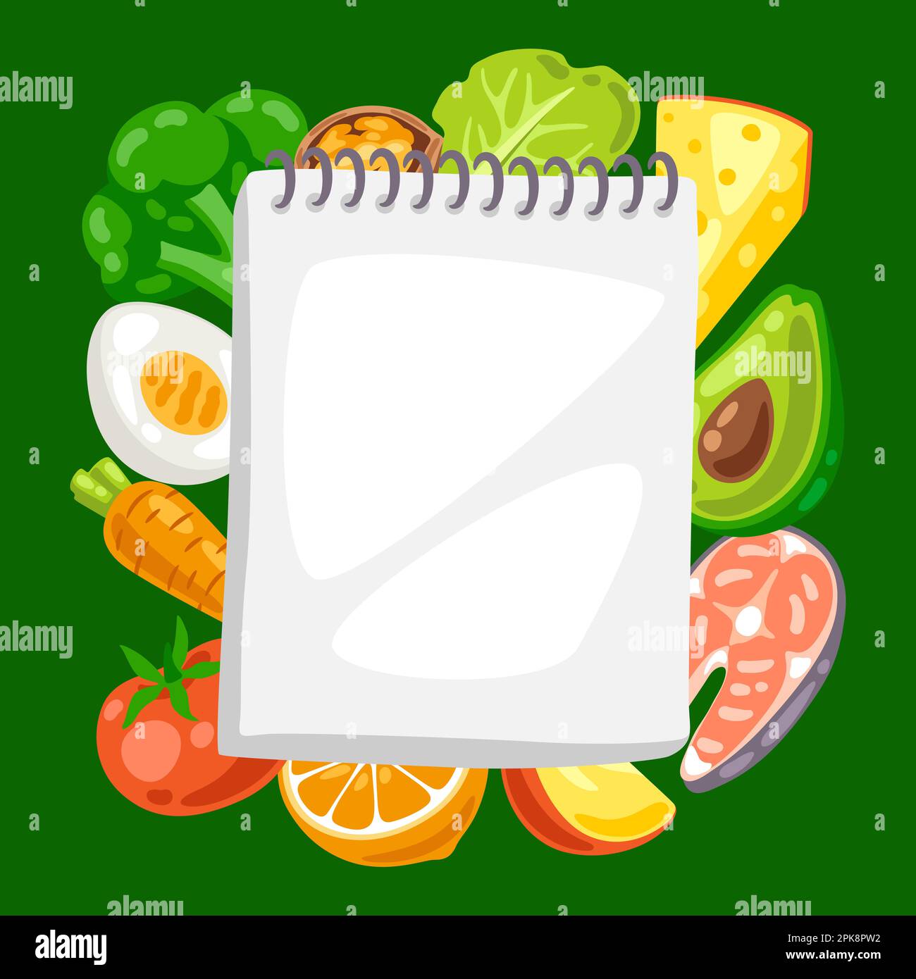 Illustration of dieting plan with food. Healthy eating and diet meal ...
