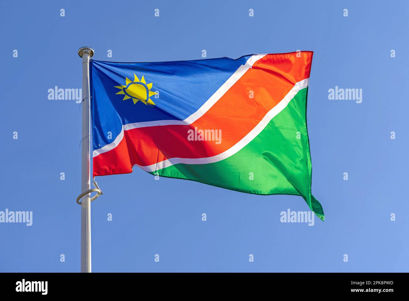 National Flag of Namibia at Sunny Day Blue Sky Stock Photo - Alamy