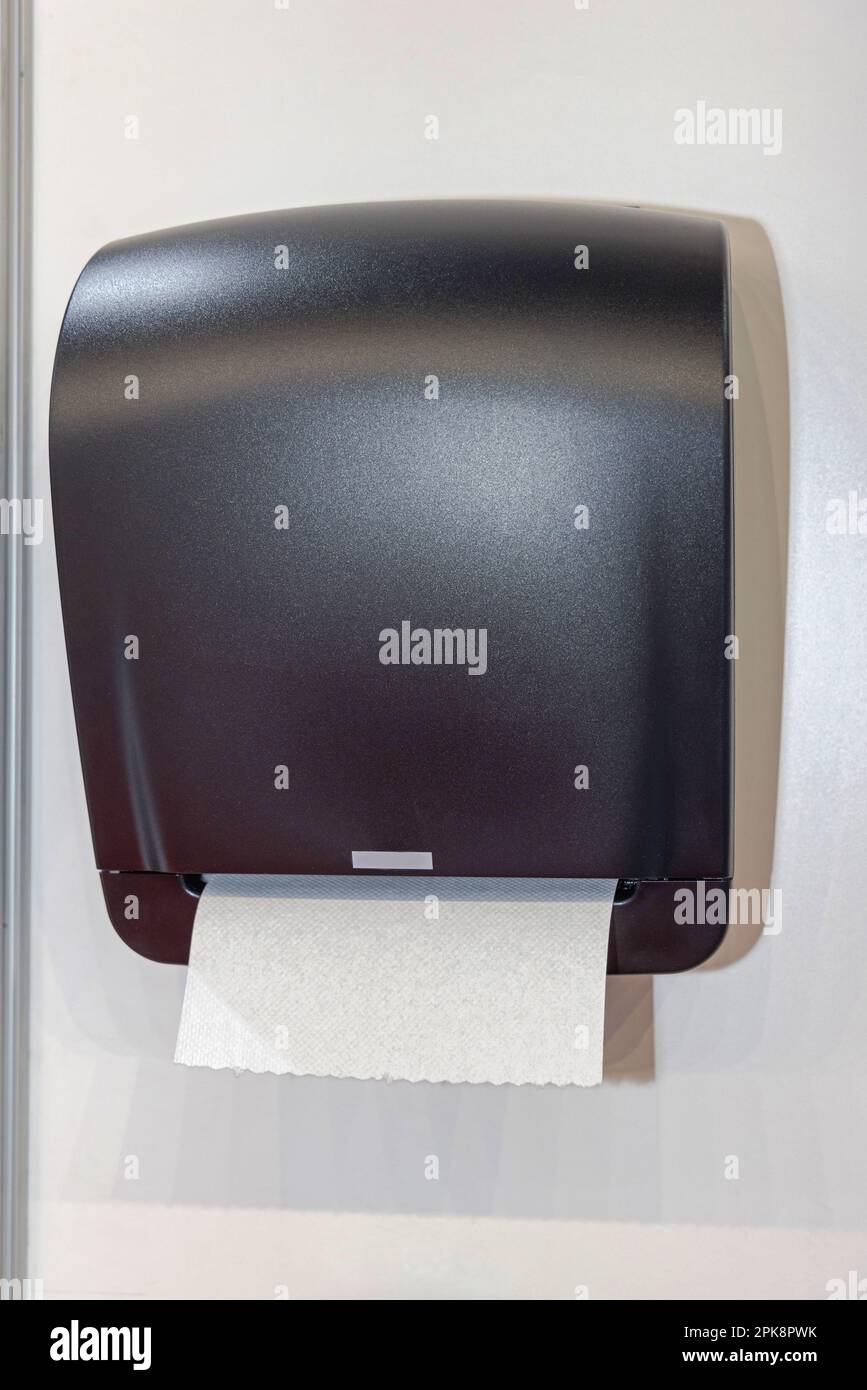 Black Plastic Box Hand Paper Towel Dispenser at Wall Stock Photo - Alamy